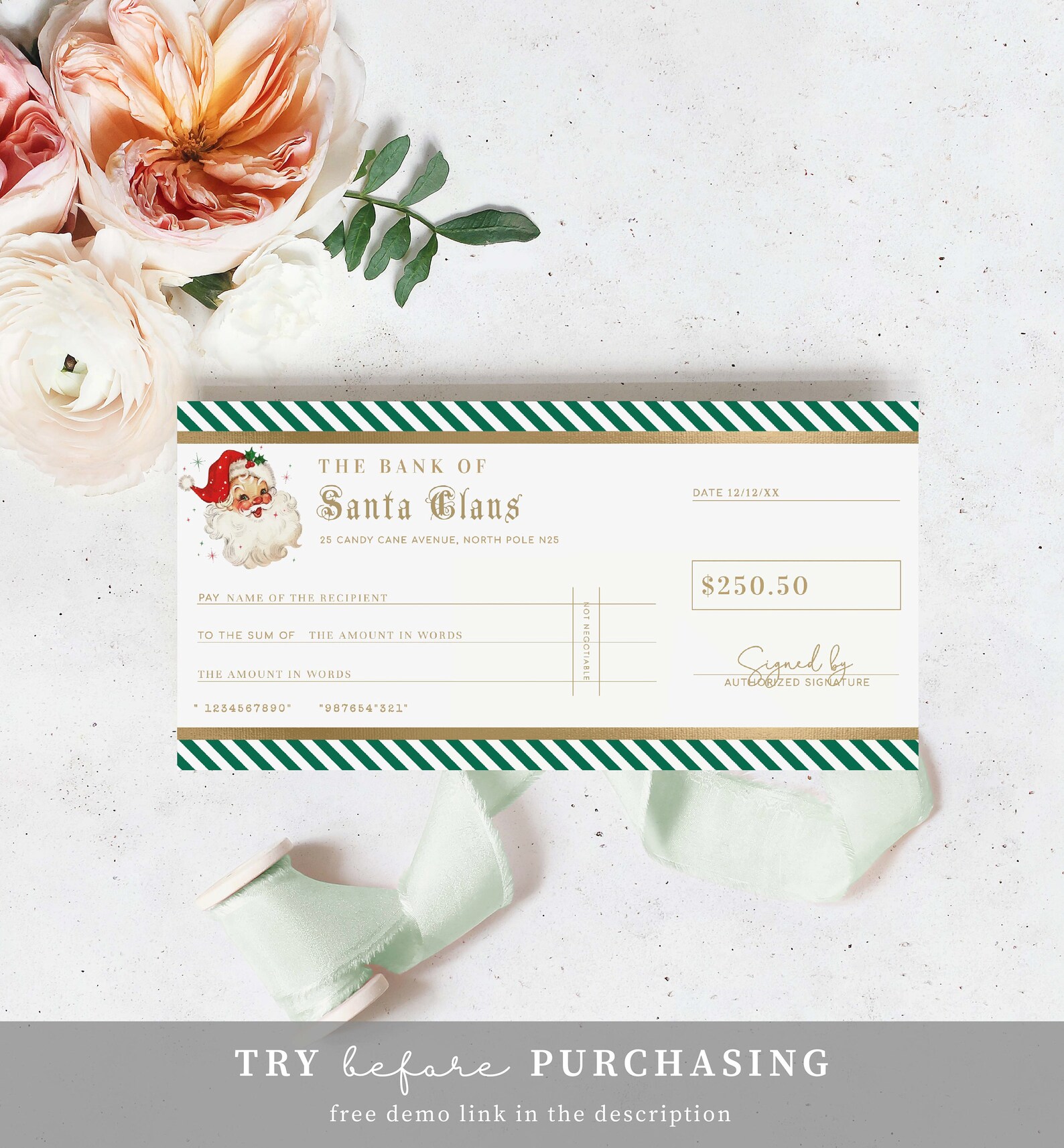 Santa Bank Christmas Cheque, Fake Bank Cheque Gift Voucher, Custom ...