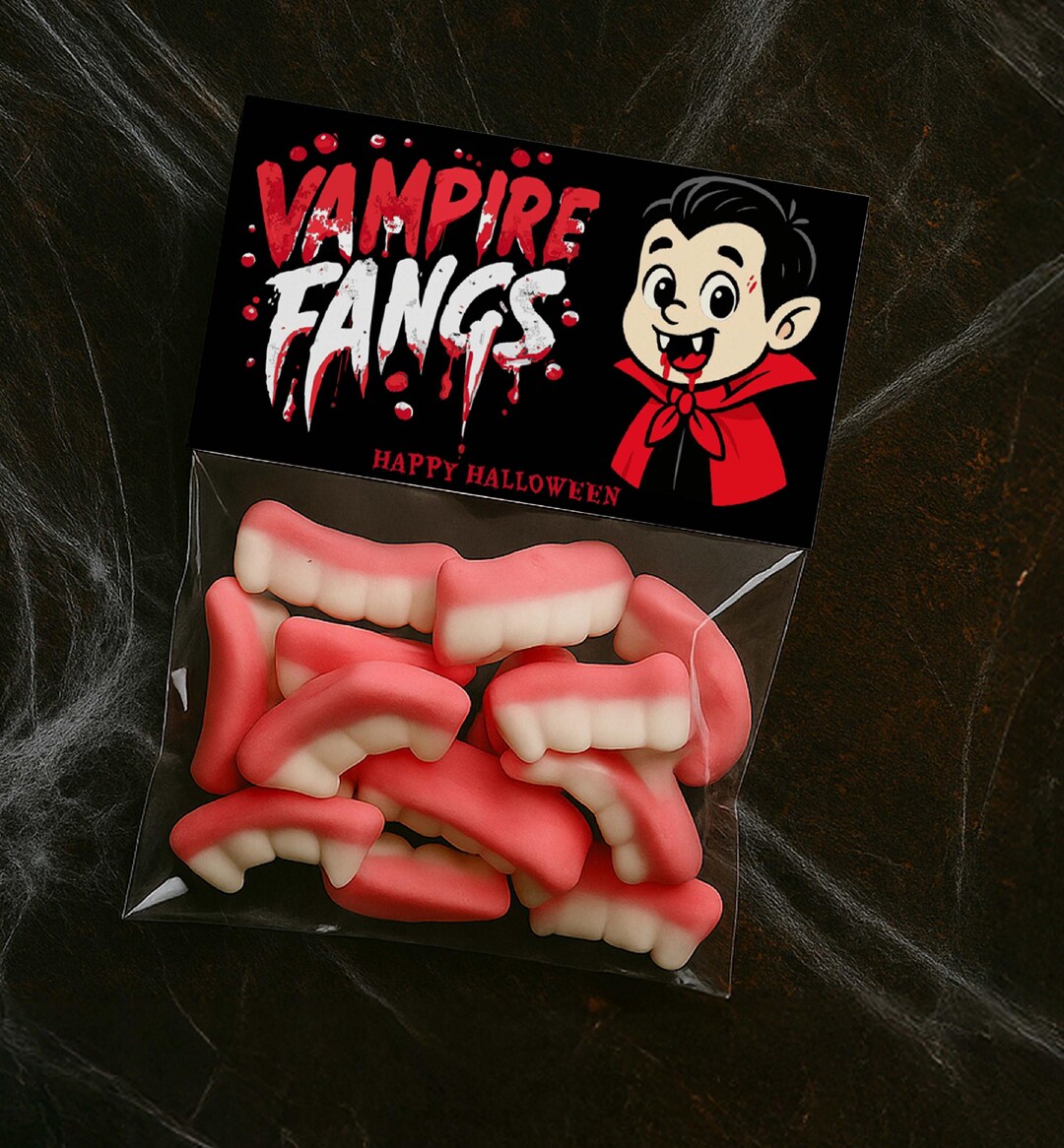 Vampire Fangs Treat Bag Topper: Printable Halloween Favor Tags (DIY ...