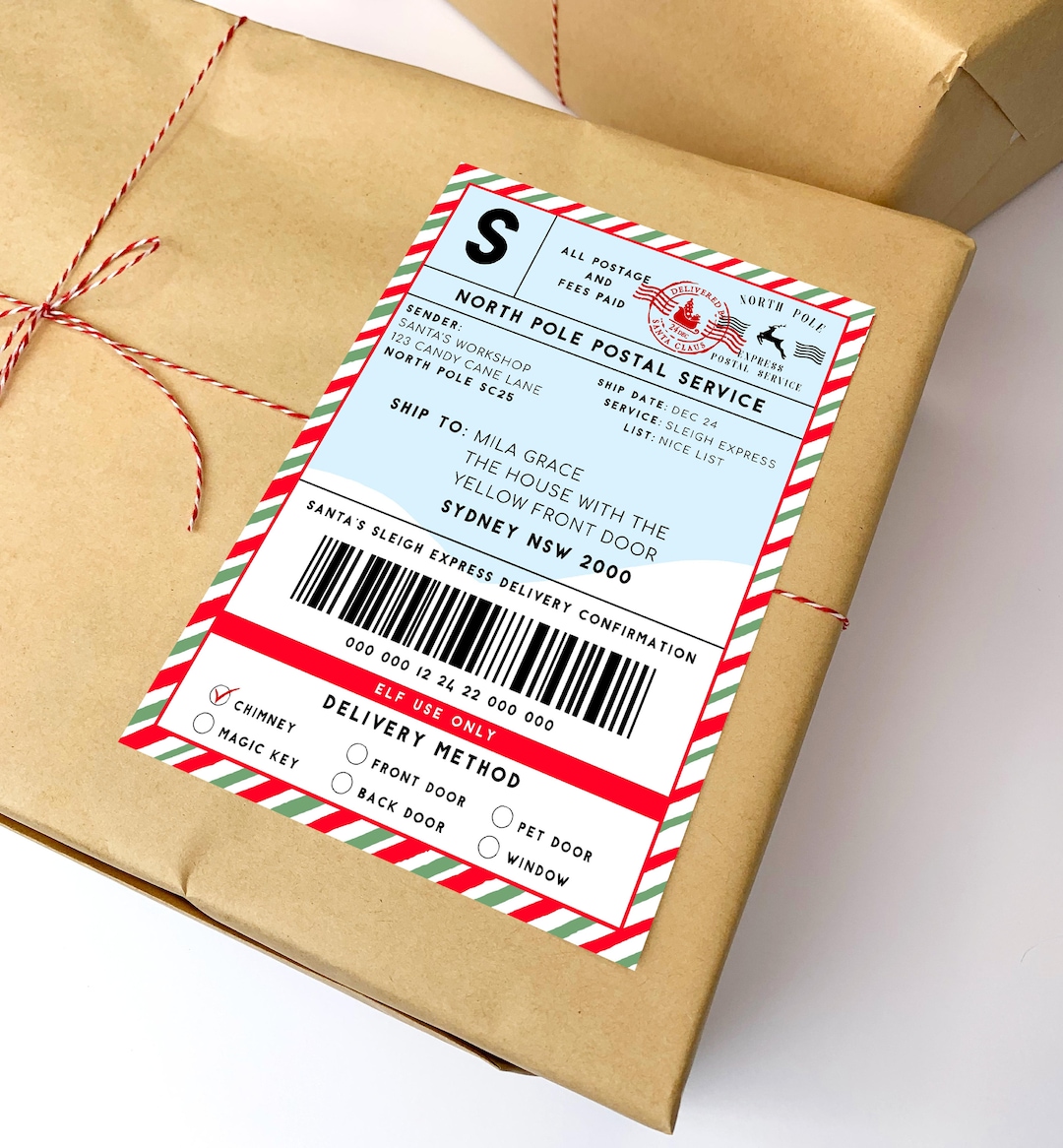 Printable Santa Mail North Pole Shipping Label Sticker, Christmas ...