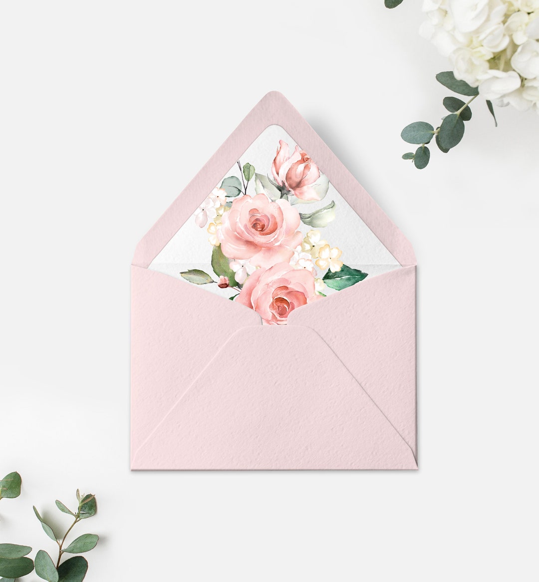 Blush Floral Envelope Liner Template - Round and Square Flap Envelope ...