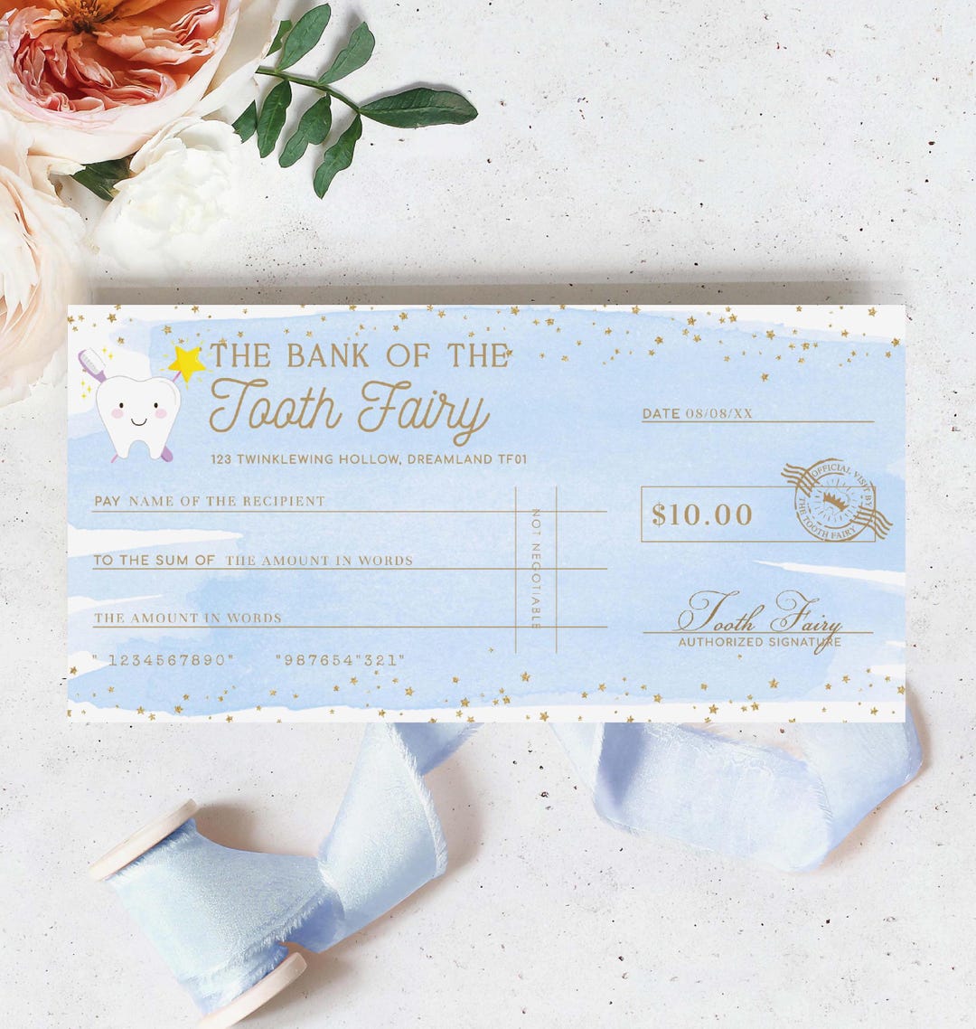 Printable Tooth Fairy Cheque, Tooth Fairy Money Voucher, Tooth Fairy ...