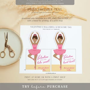 Printable Valentine's Day Scrunchie Tag Template, Ballerina Valentine's ...