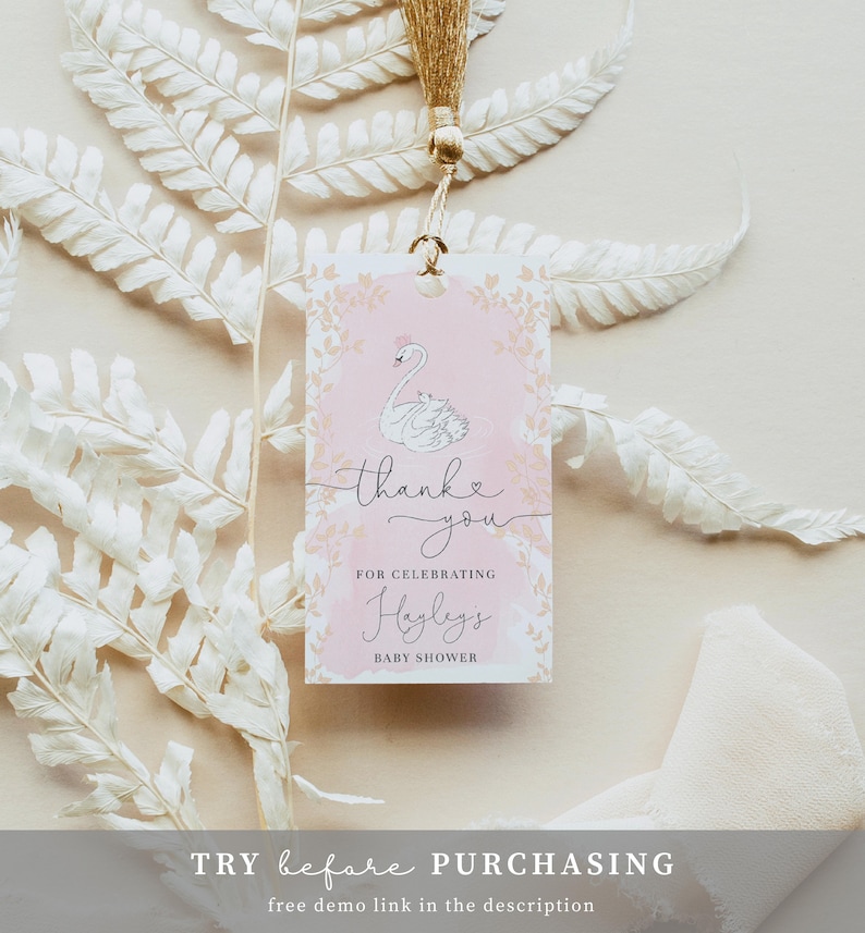 Swan Printable Thank You Tag Template, Swan Princess Theme Girl Baby ...
