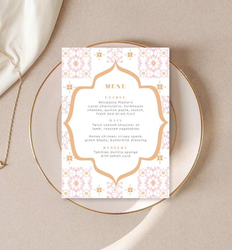 Editable Menu Template Moroccan Tile Desert Dinner Menu - Etsy