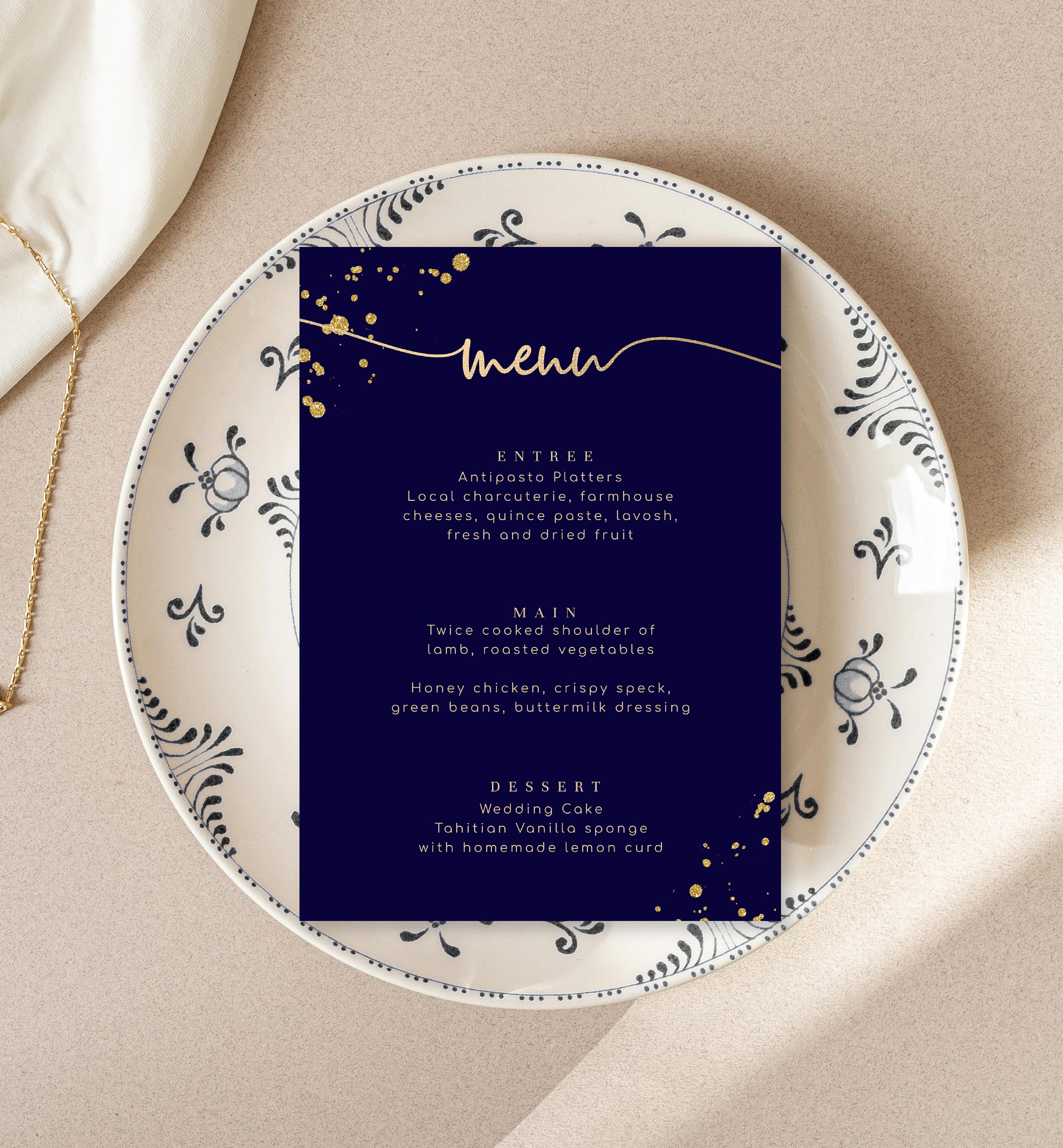 Navy and Gold Editable Printable Menu Template Wedding Menu | Etsy