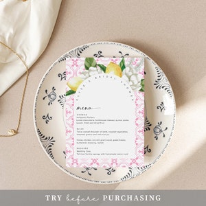 Mediterranean Pink Tile Editable Menu Arch Template, Italian Lemons ...