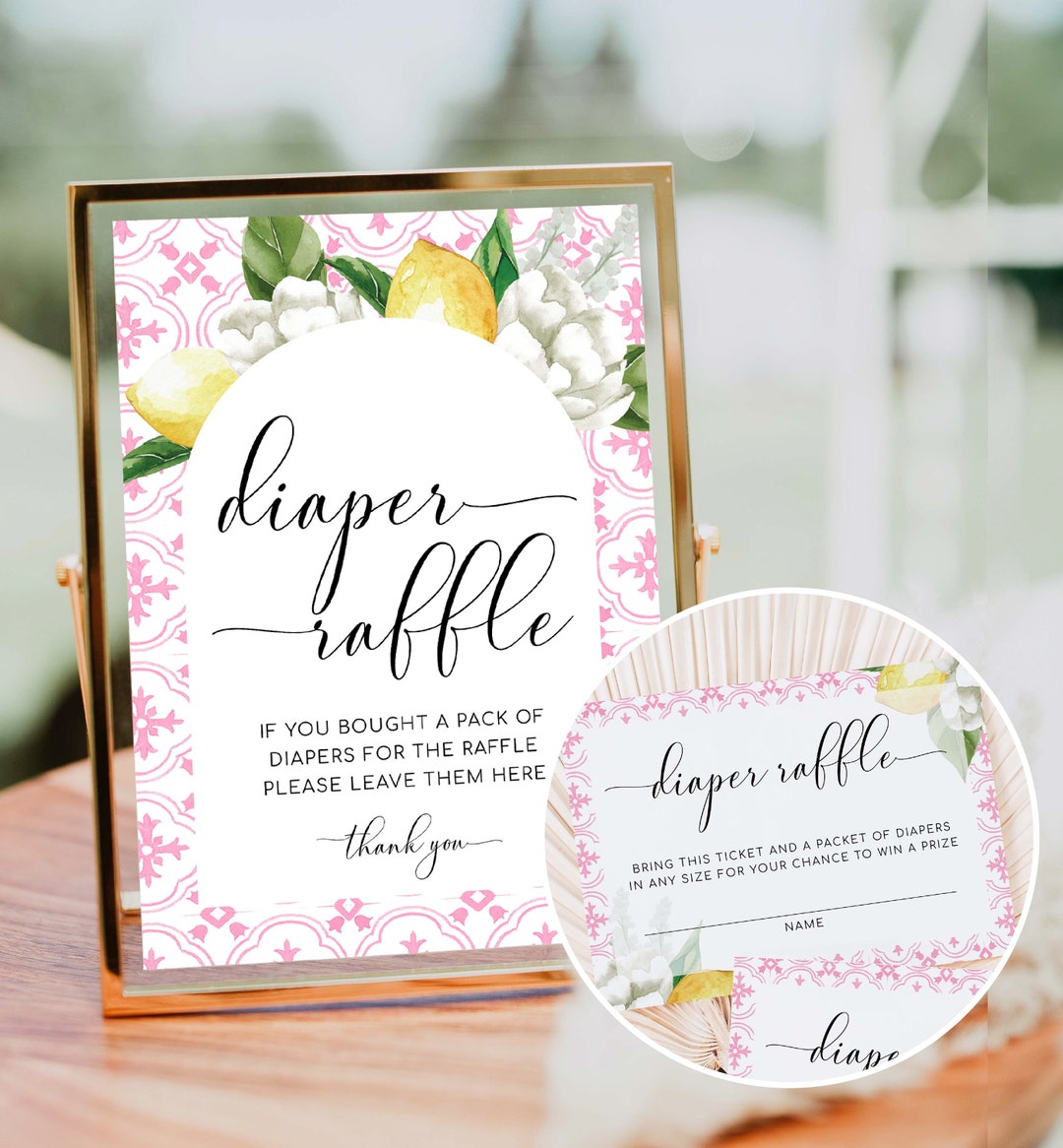 Printable Diaper Raffle Ticket and Sign, Mediterranean Pink Tile ...