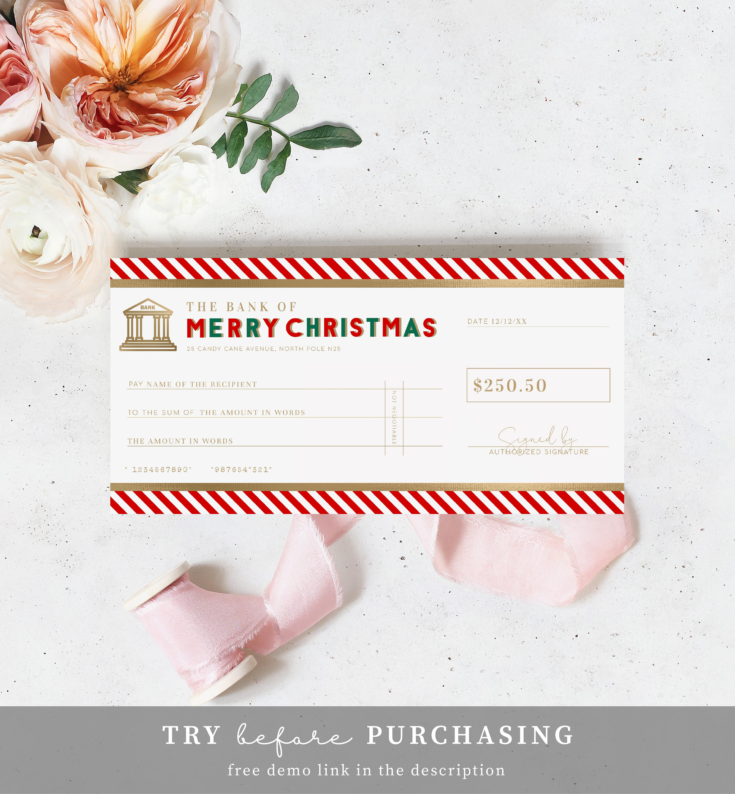 Christmas Cheque Template Fake Bank Cheque Gift Voucher - Etsy Australia