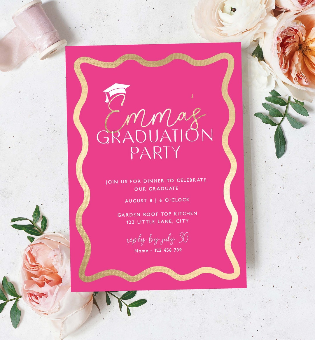 Printable Graduation Party Invitation, Hot Pink College Graduation ...