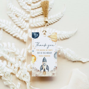 Rocket Ship Outer Space Birthday Favor Tag, Printable First Trip Around ...