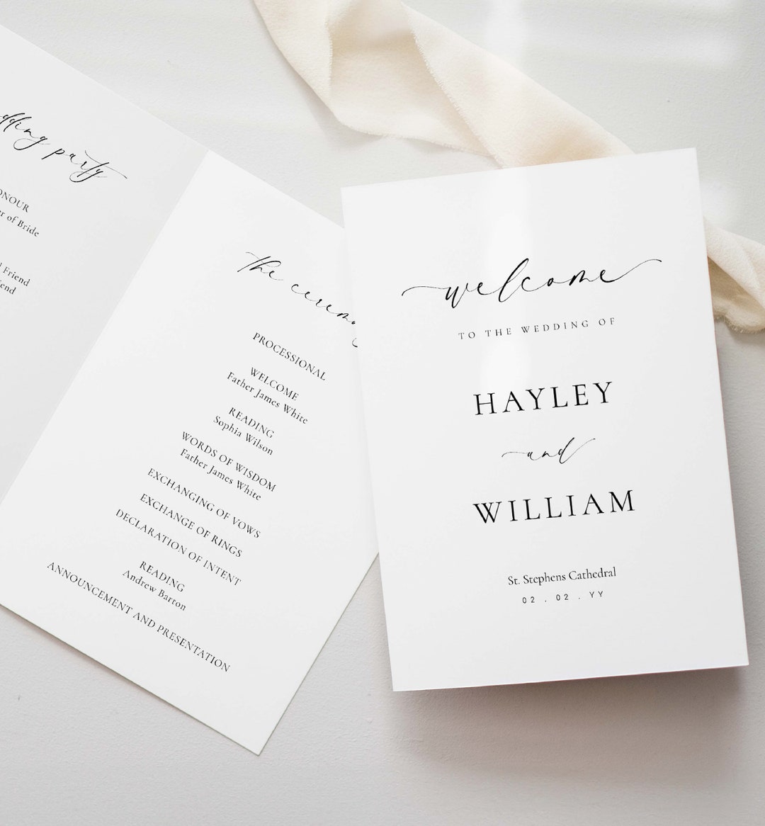 Printable Wedding Ceremony Program Template, Modern Minimalist, Wedding ...