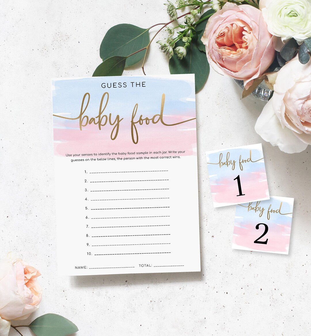 Watercolor Baby Food Game, Pink Blue Gold, Shower Activity (printable ...
