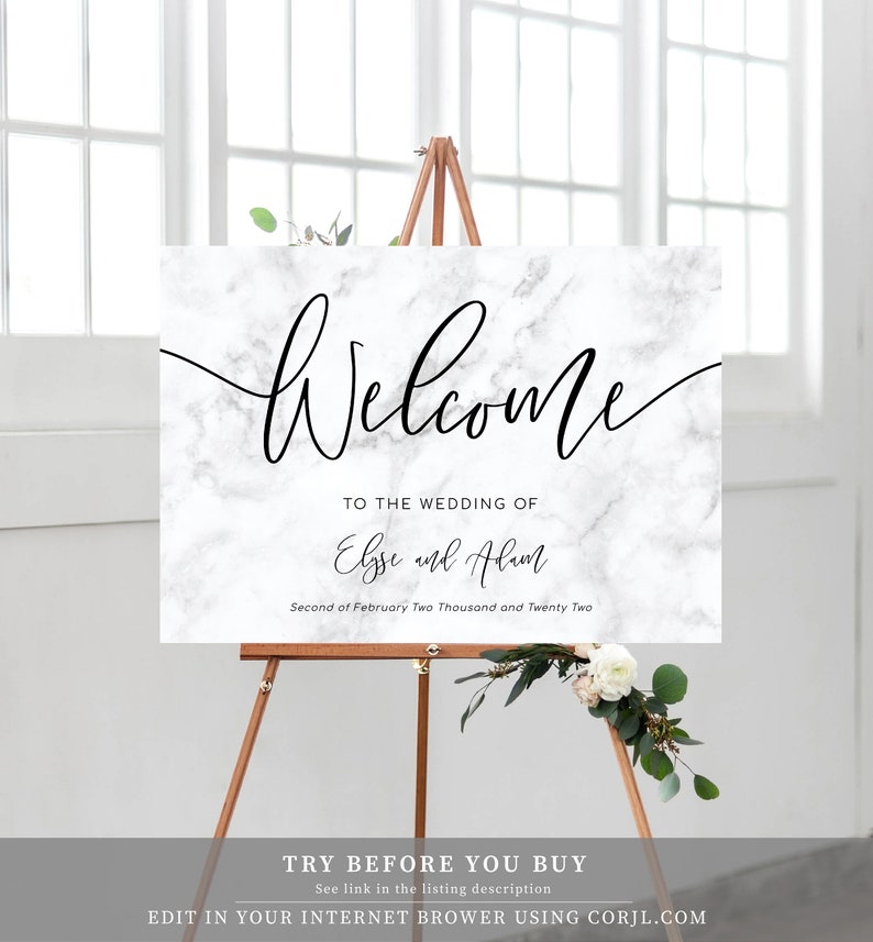 Printable Marble Wedding Welcome Sign Editable Welcome Sign | Etsy