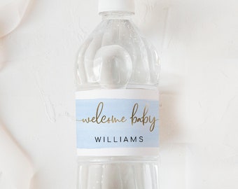 Editable Water Bottle Labels Blue Watercolour Printable | Etsy
