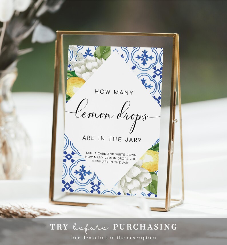 Guess How Many Sign and Cards Mediterranean Blue Tile Lemons - Etsy