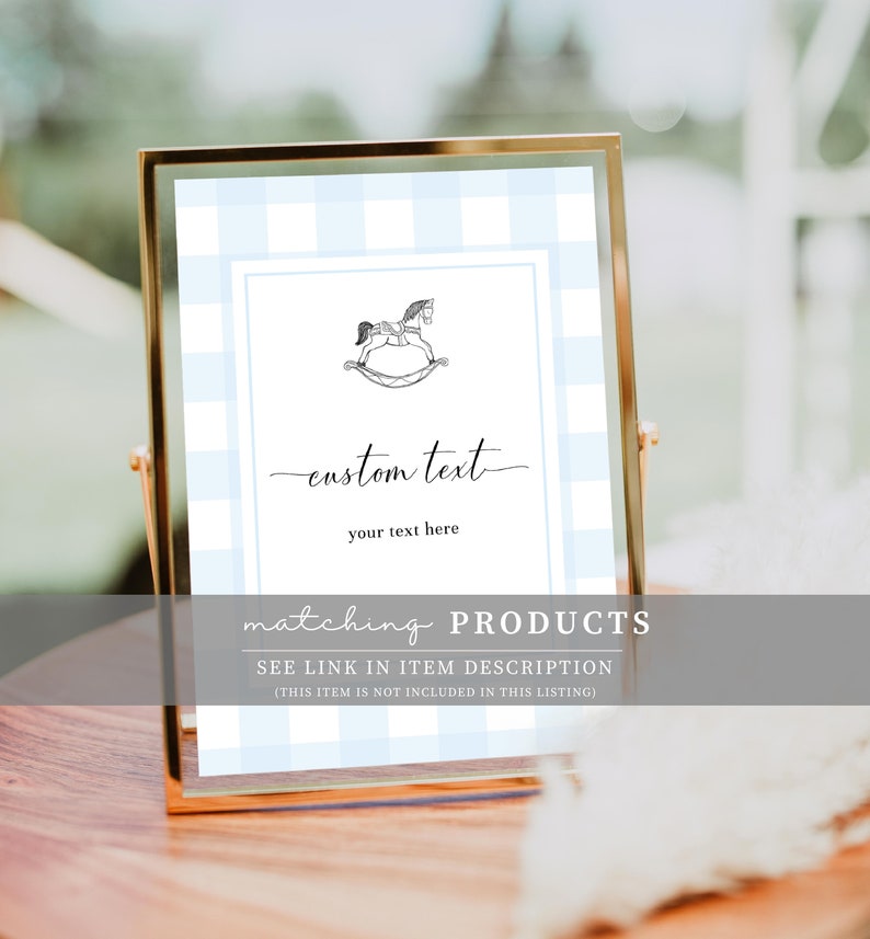 Editable Water Bottle Labels Blue Gingham Rocking Horse - Etsy