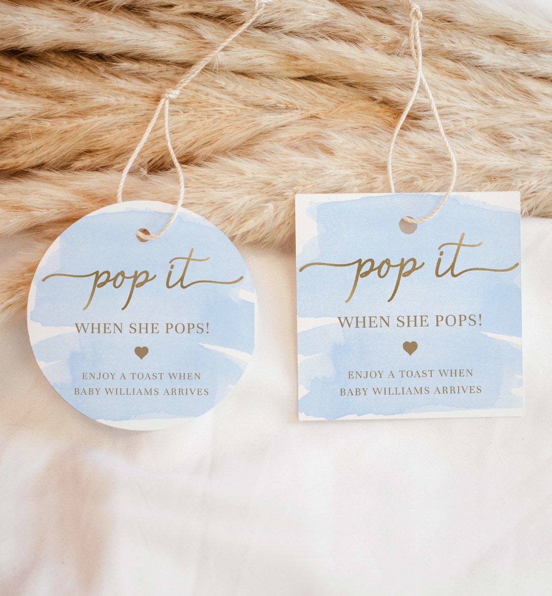 Pop It When She Pops Champagne Favor Tag and Label, Printable Blue Boy ...