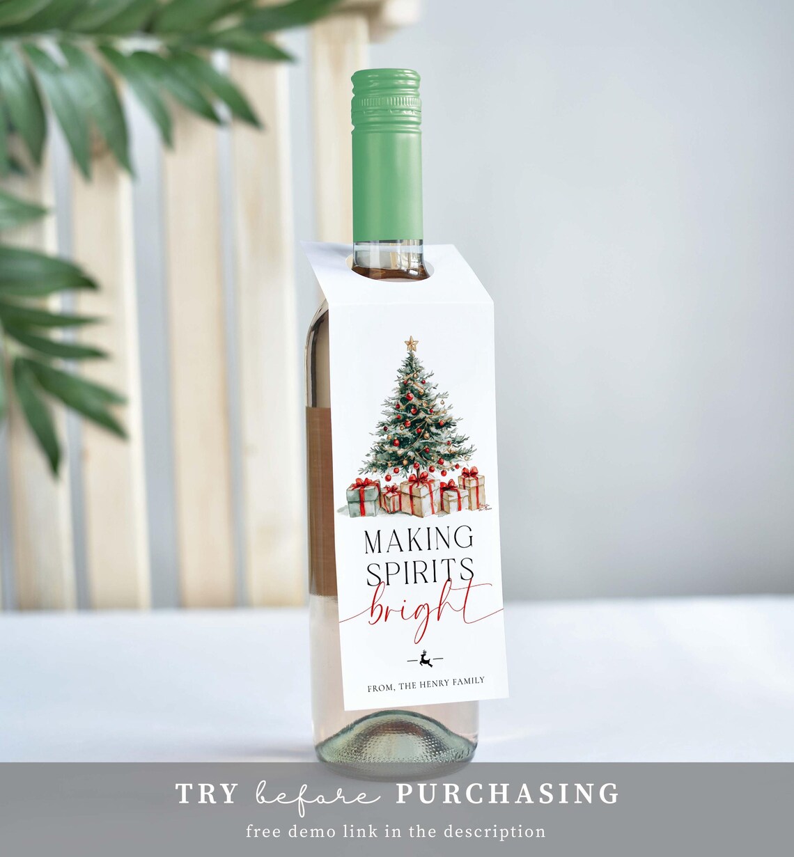 Making Spirits Bright Wine Bottle Tag: Printable Christmas Bib (digital ...