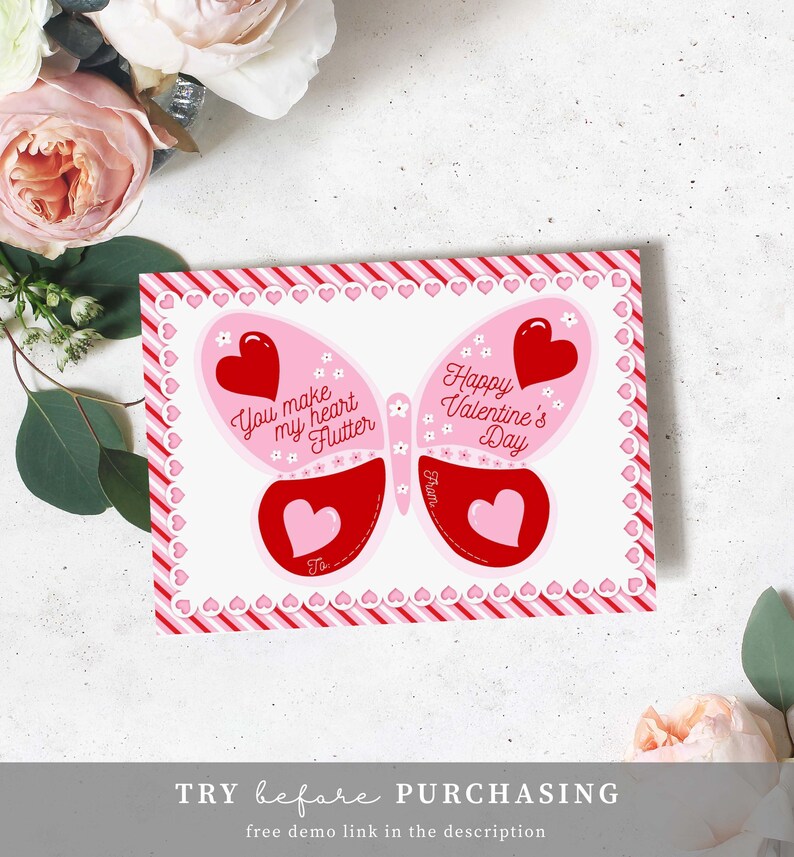 Butterfly Valentine's Day Lollipop Tags Template, Printable You Make My ...
