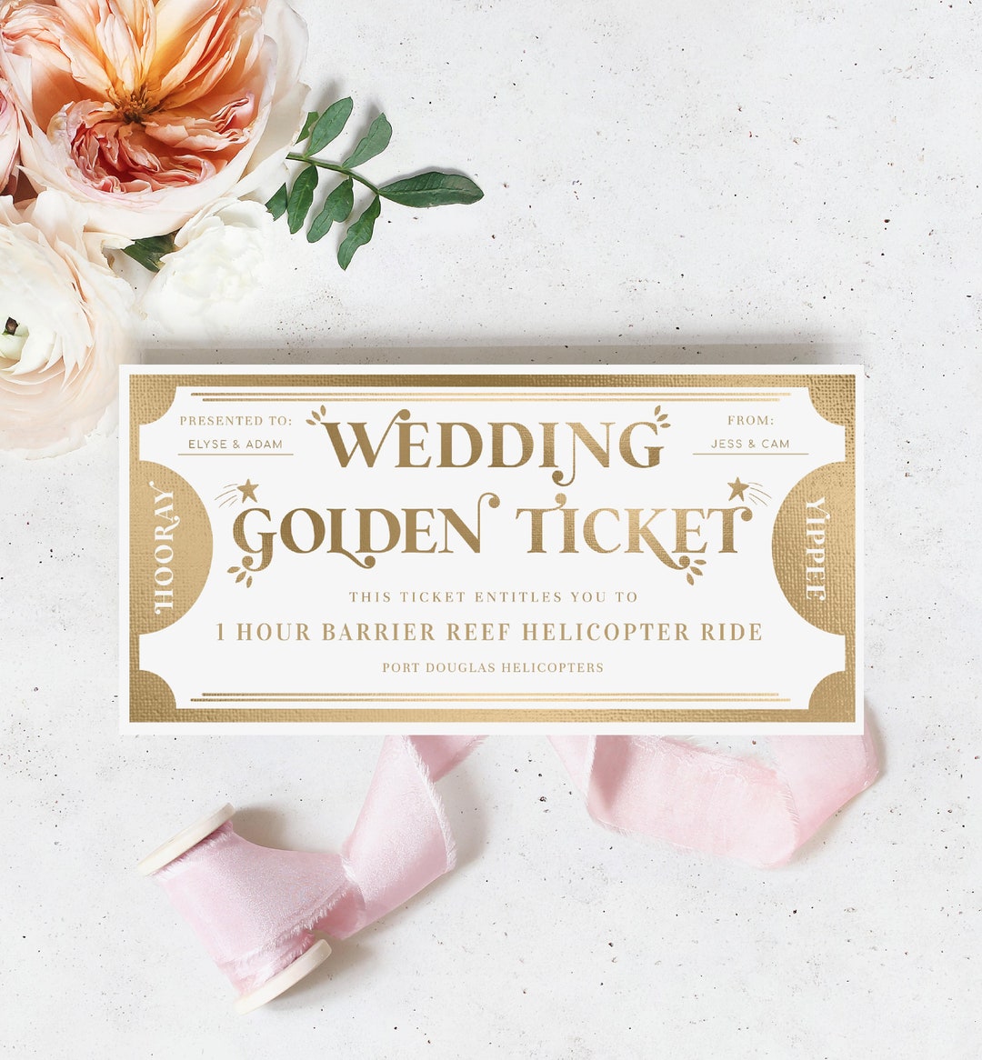 Printable Wedding Golden Ticket Custom Gift Voucher Template, Wedding ...
