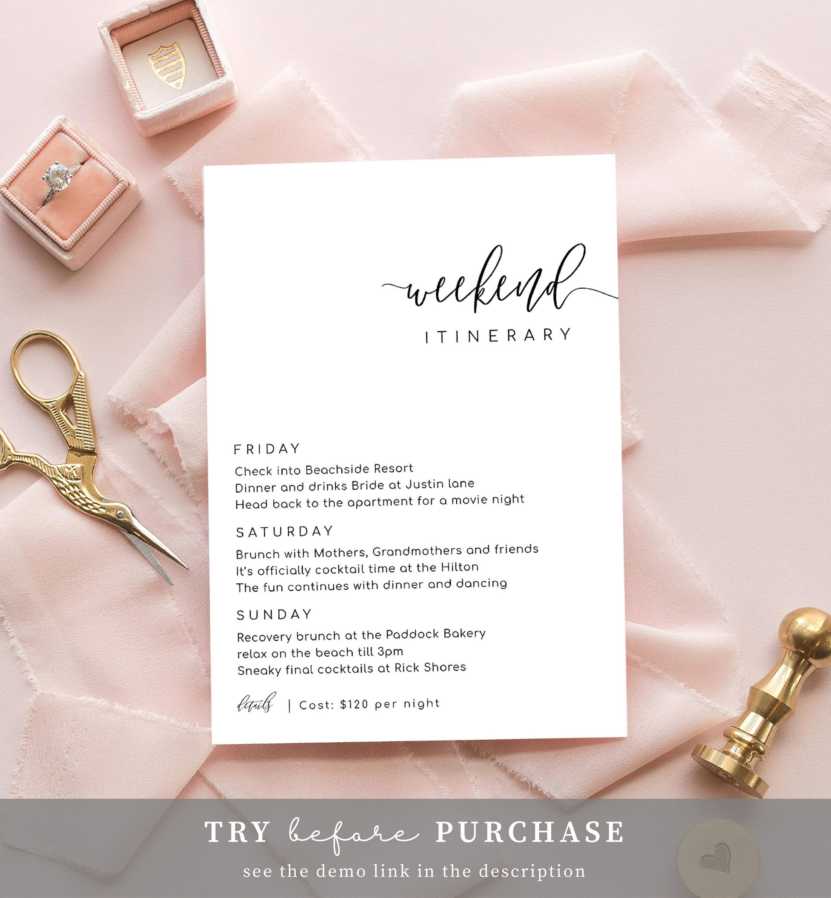 Modern Minimalist Weekend Itinerary Template Printable - Etsy Australia