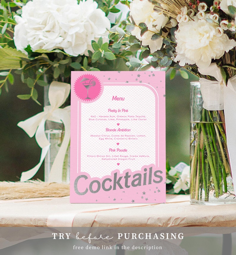 Editable Cocktail Menu Sign Drinks Menu Birthday Party - Etsy Australia