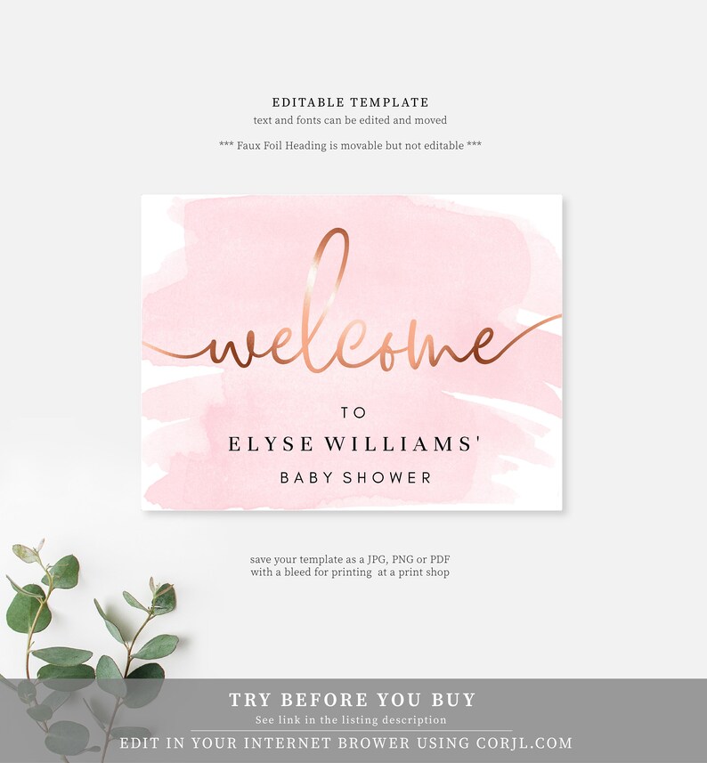 Pink Watercolour Rose Gold Welcome Sign Printable Bridal and - Etsy ...
