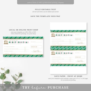 Christmas Cheque Template Fake Bank Cheque Gift Voucher - Etsy Australia