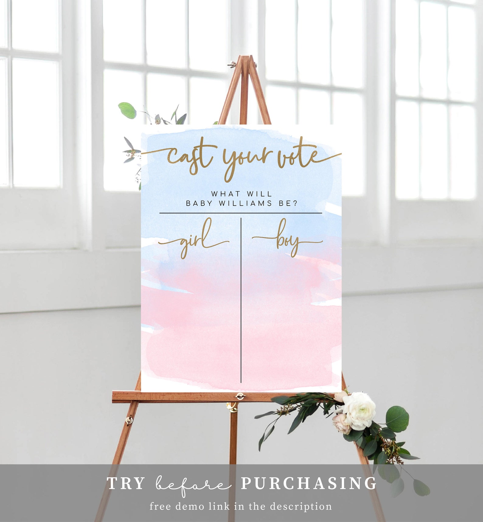 Cast Your Vote Gender Reveal Poster Template Pink & Blue - Etsy