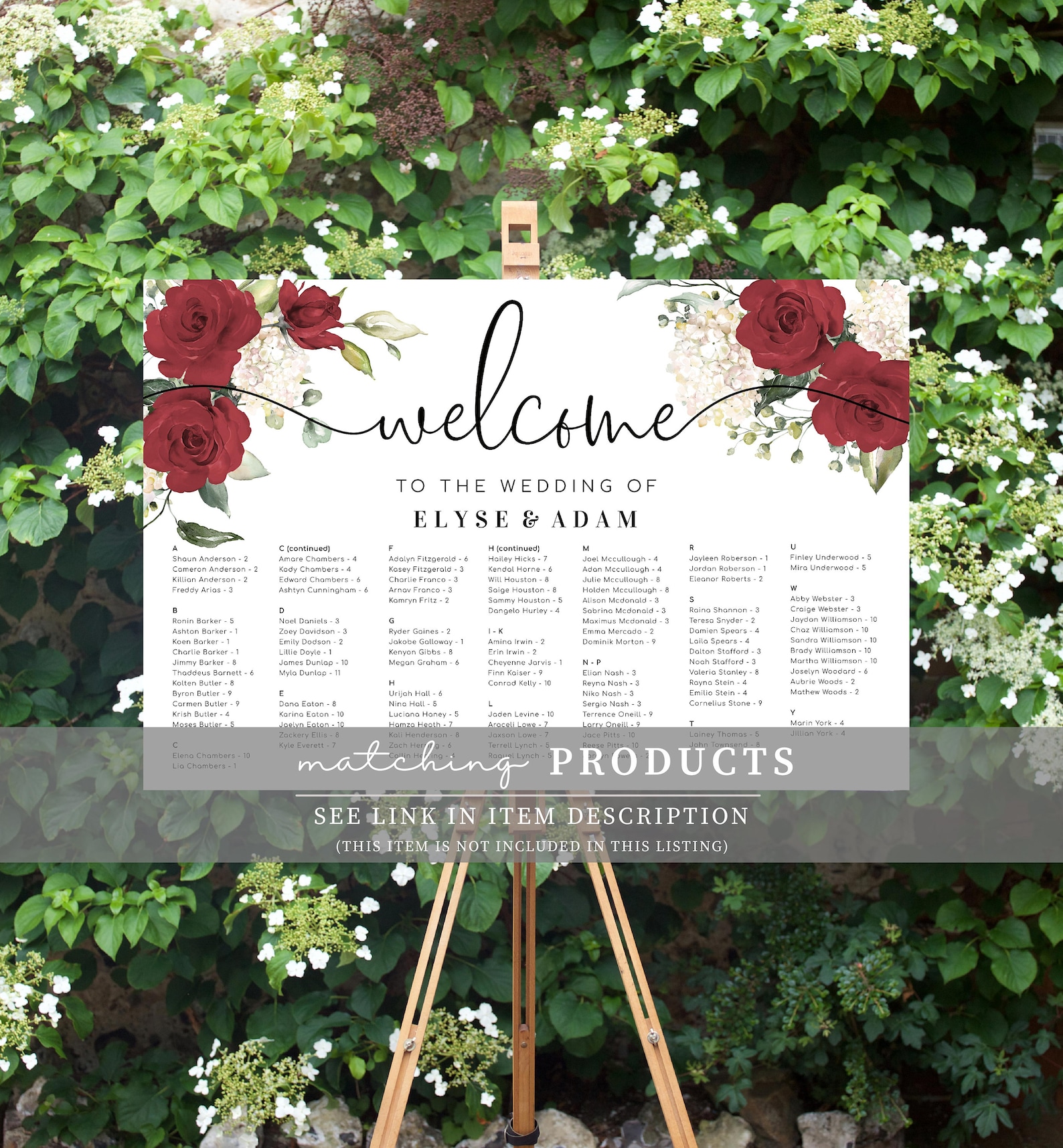Printable Red Rose Floral Wedding Table Plan, Editable Seating Chart ...