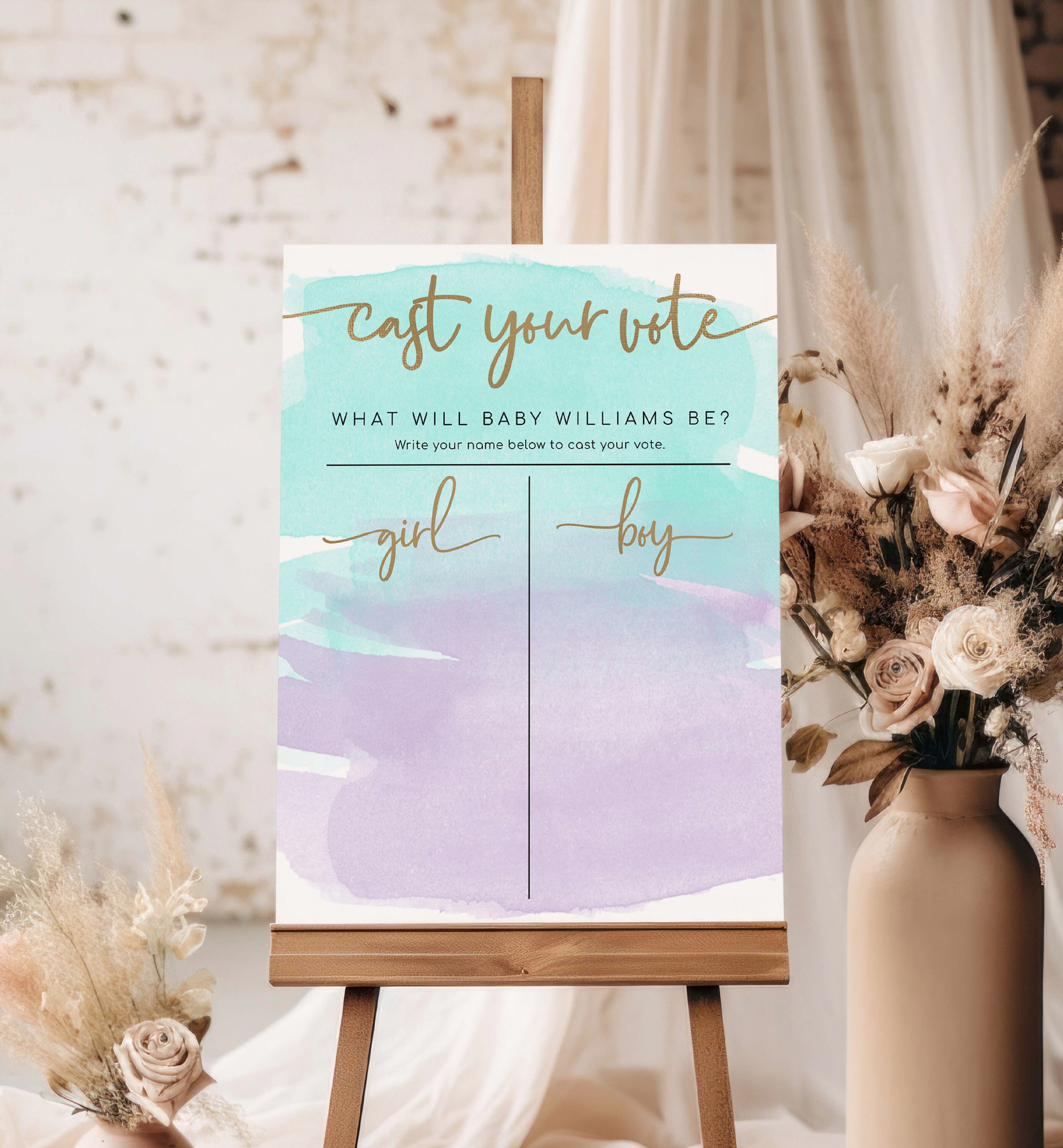 Cast Your Vote Gender Reveal Poster Template, Purple and Teal ...