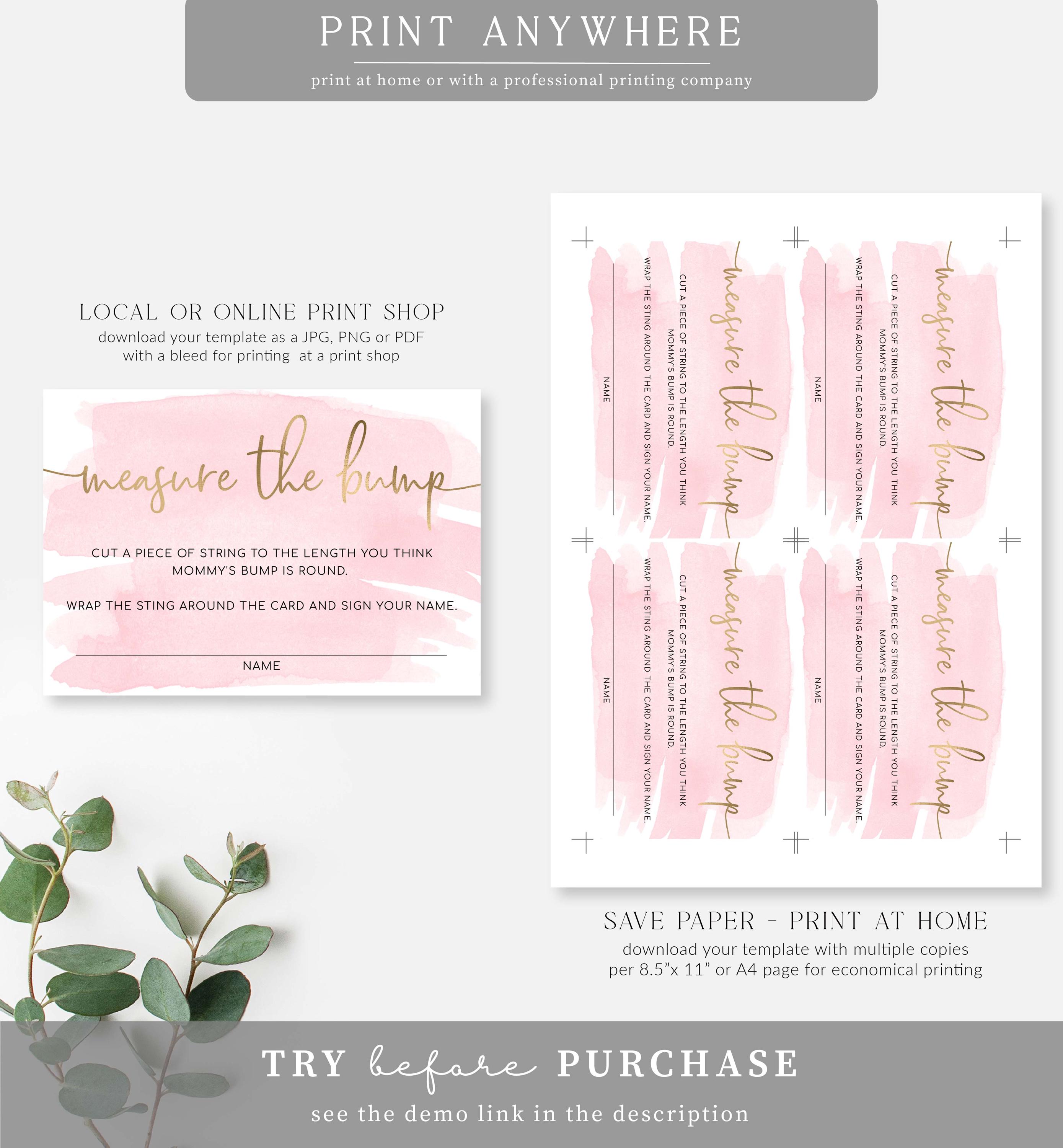 Printable Measure the Bump Game Sign and Cards Template, Pink ...