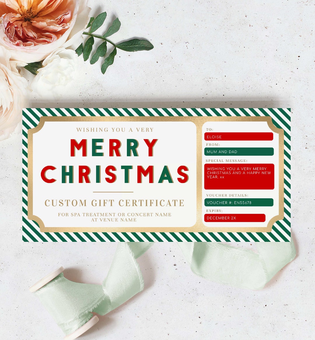 Christmas Gift Voucher Template, Fully Custom Printable Gift ...
