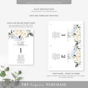 Printable Table Numbers With Guest Names, White Rose Floral Wedding ...