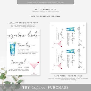 Gender Reveal Signature Drinks Menu Sign, Minimalist Printable, Quinn ...