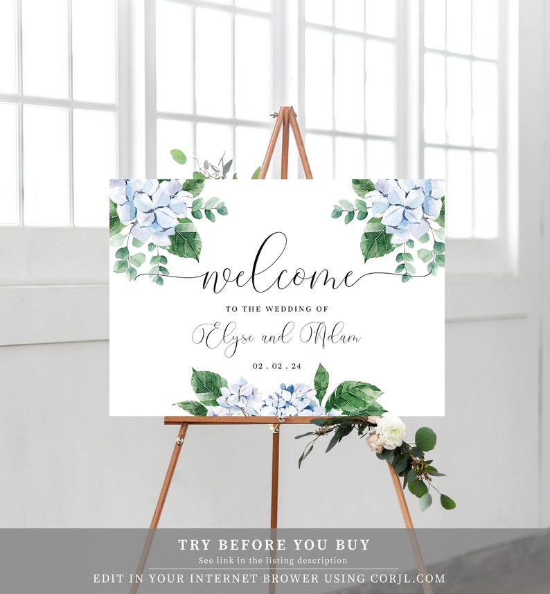 Editable Welcome Template Blue Hydrangea Wedding Welcome | Etsy