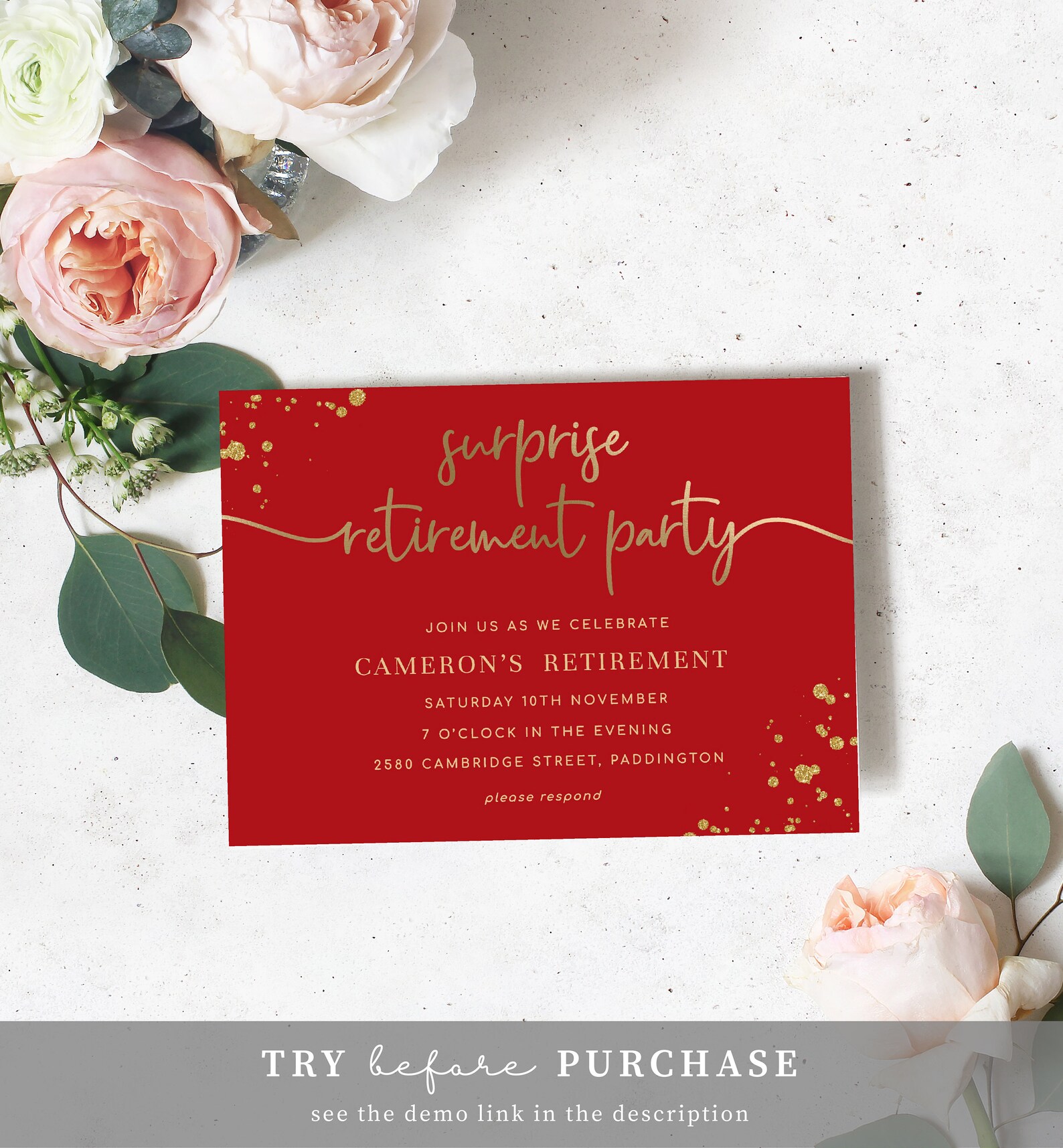 Editable Surprise Retirement Party Invitation Printable Red | Etsy