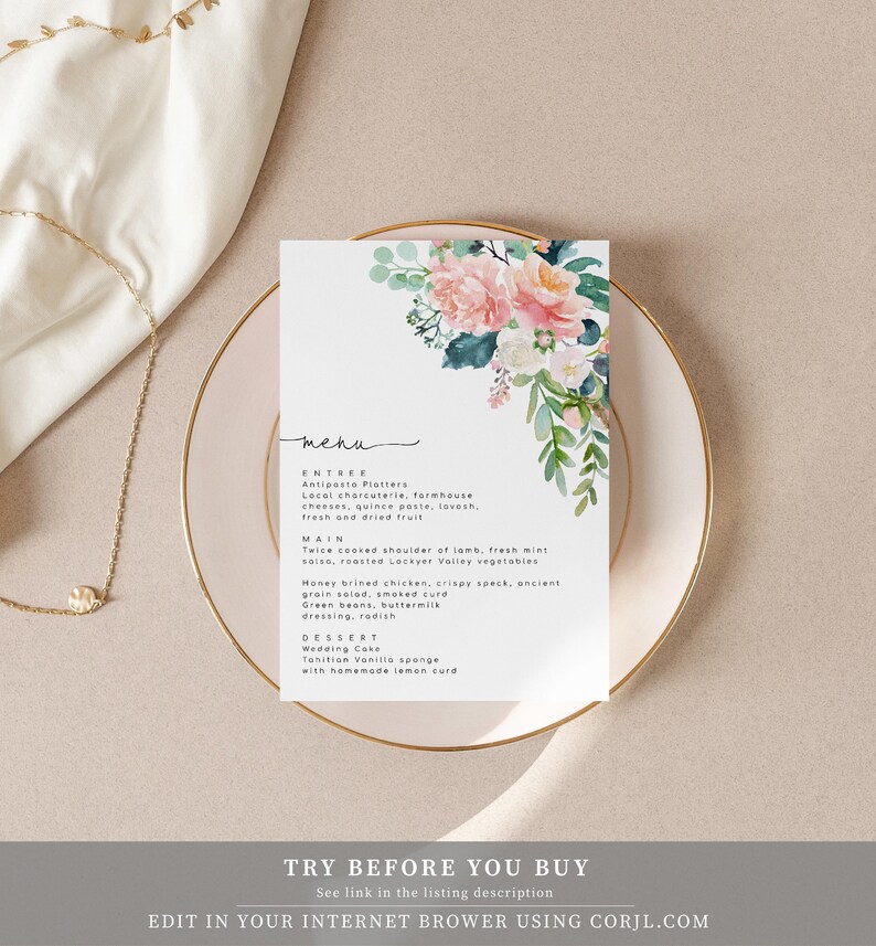 Printable Menu Template Editable Wedding Dinner Menu | Etsy