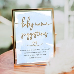 Baby Name Suggestions Card and Sign Blue Watercolour Baby - Etsy