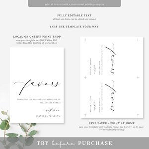 Minimalist Favors Sign, Printable Wedding Favors Sign Template, Bridal ...