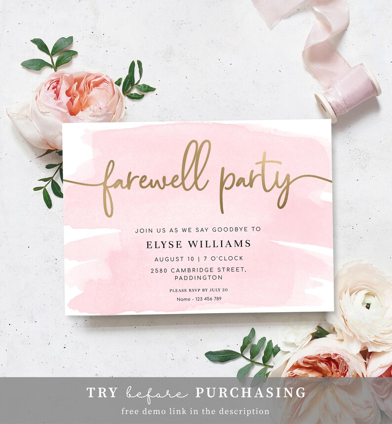 Pink Farewell Party Invitation Goodbye Party Invitation - Etsy
