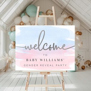 Printable Welcome Sign, Pink Blue Watercolour Gender Reveal Party ...