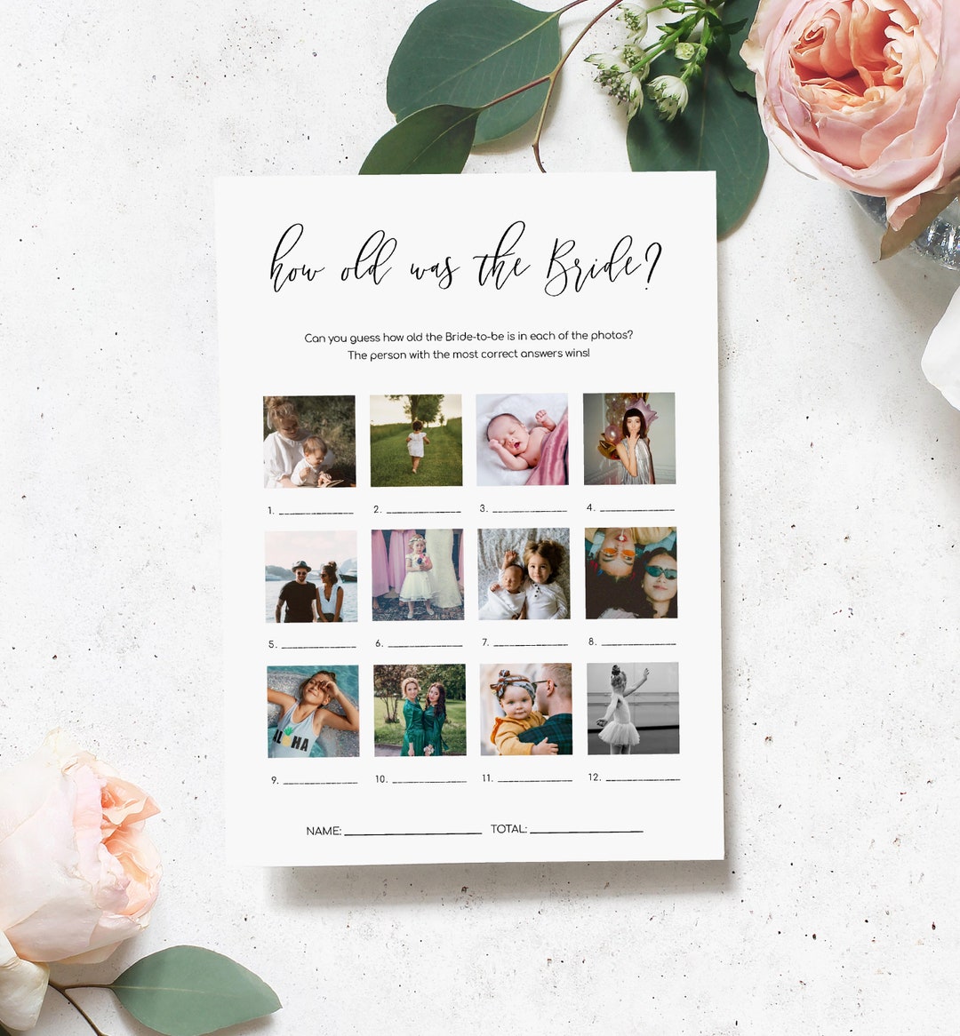 How Old Was the Bride Game - Baby Photo Game - Modern Minimalist - Age ...