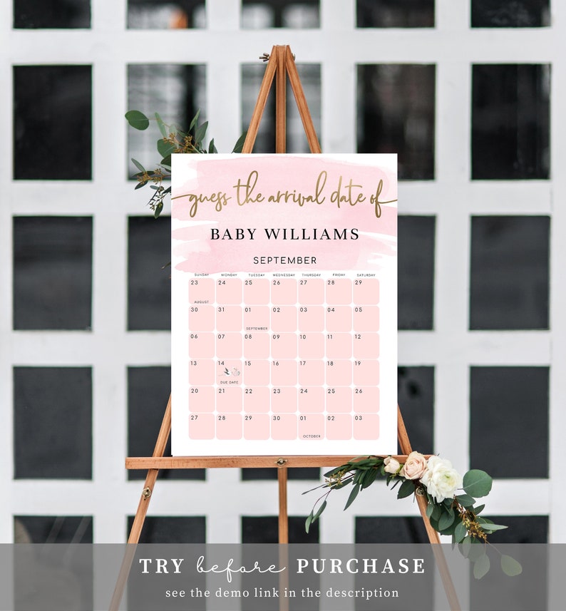 Guess the Arrival Date Game Sign Pink Watercolour Guess - Etsy