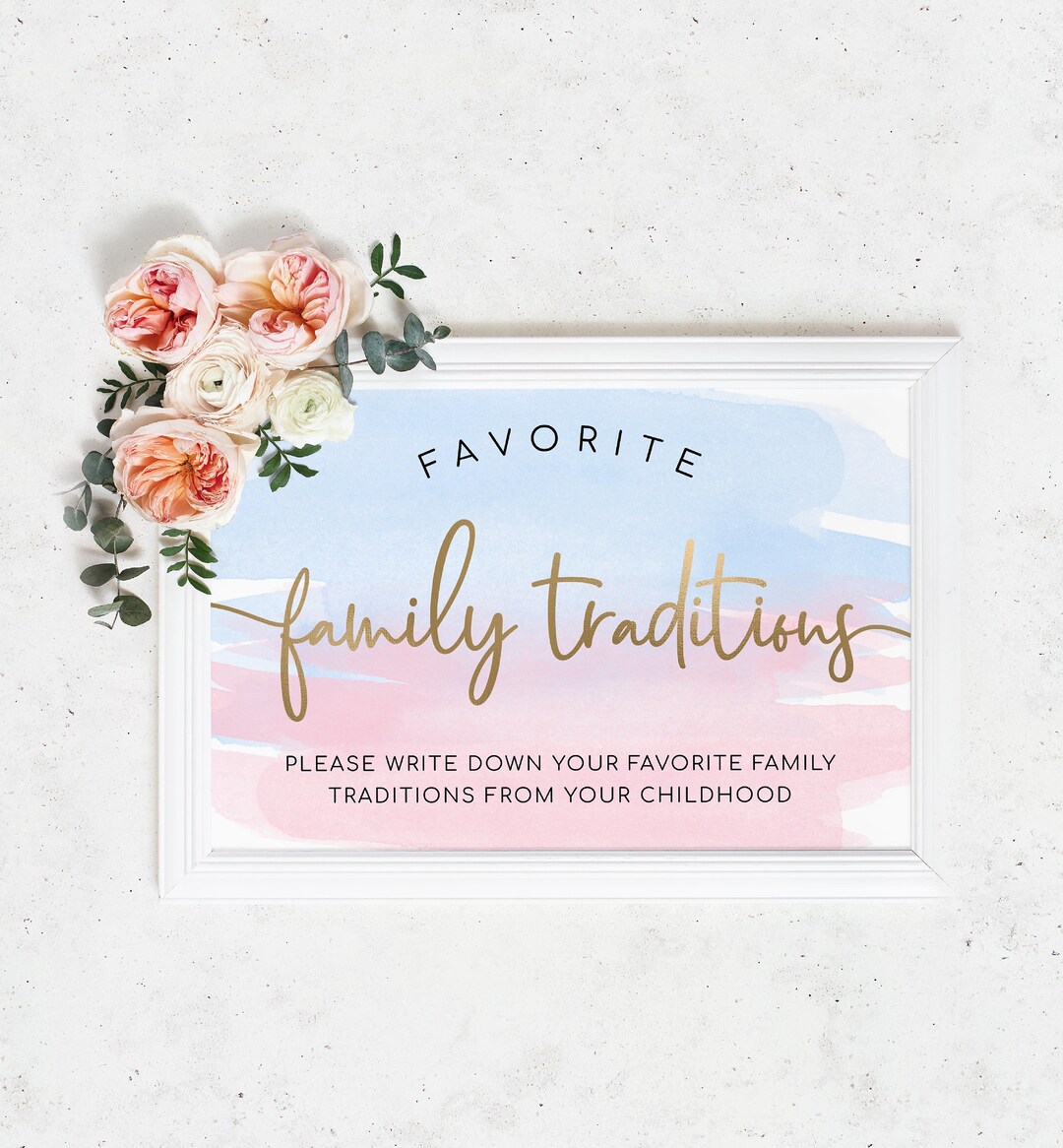 Family Traditions Game Sign and Cards, Pink Blue Watercolour (printable ...