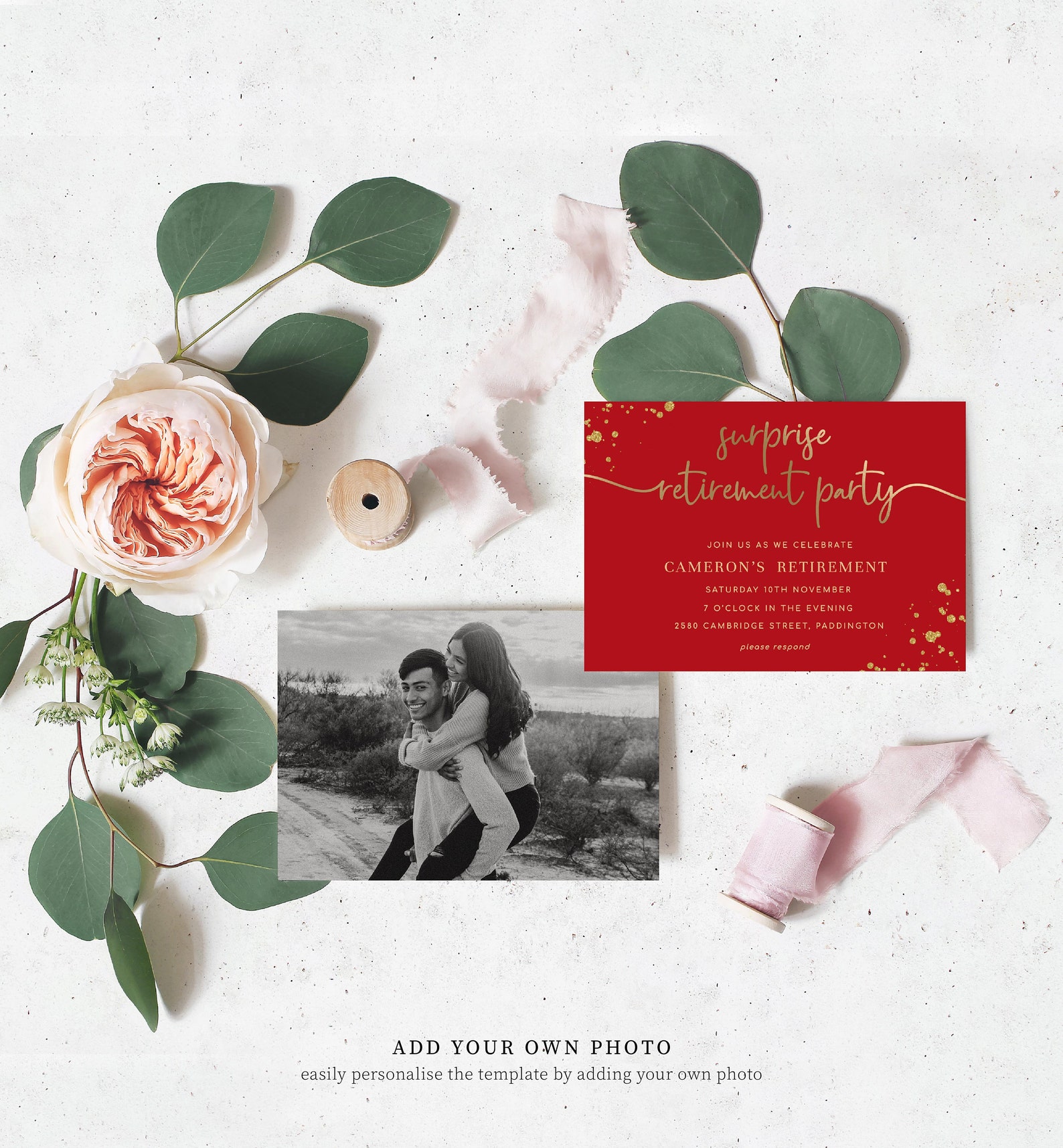 Editable Surprise Retirement Party Invitation Printable Red | Etsy