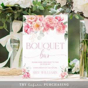 Printable Floral Bouquet Bar Sign, Bridal Shower Decor (digital ...