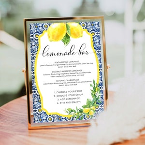 Editable Lemonade Bar Sign Template, Positano Blue Tile Lemon ...