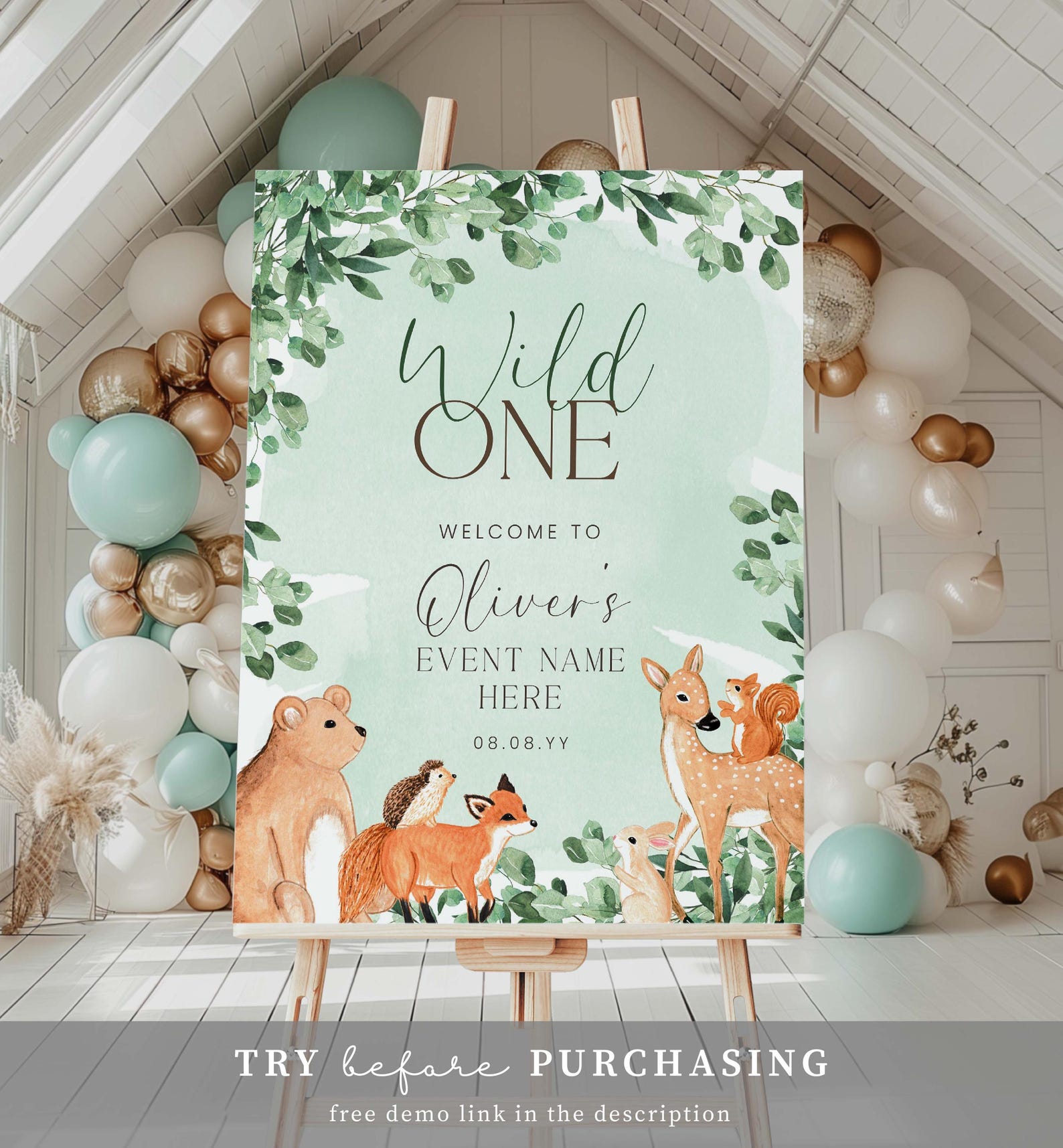 Woodland Animals Welcome Sign, Wild One Birthday (printable) - Etsy
