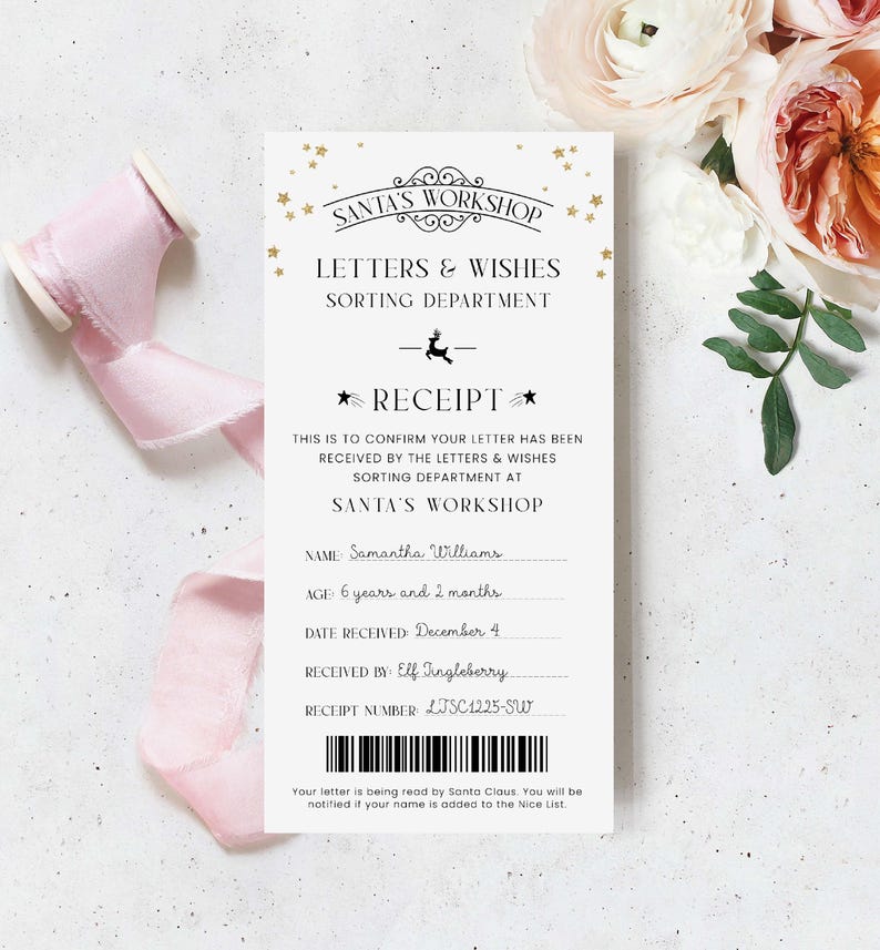 Printable Santa Receipt: North Pole Letter Template (4x8, DL Size) - Etsy